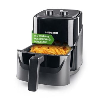 Gourmetmaxx Hei&szlig;luftfritteuse 3,2 L 1300 W schwarz | Mechanisch mit Timer & Temperaturregler | Kompakter Airfryer zum fettarmen Frittieren, Braten, Grillen & Erw&auml;