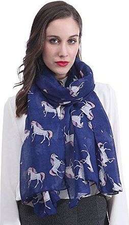 Lina & Lily Écharpe Foulard pour Femme Imprimé Licorne (Bleu)