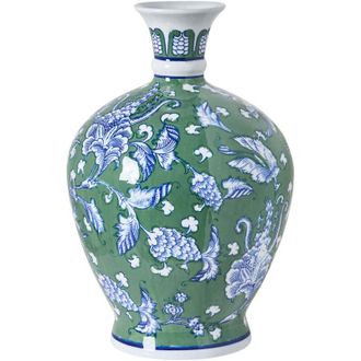 Beliani Blumenvase VALLADOLID Porzellan 36 cm Gr&uuml;n