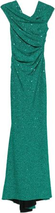 Talbot Runhof robe drapée à sequins - Vert