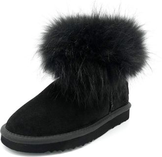 OOG Generation Damen Leder Schlupfstiefel Winter Boots Schneestiefel Outdoor rutschfest Winterschuhe Warm Gefüttert (0541Black, Numeric_38)