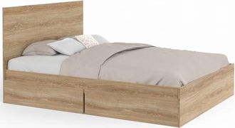 IDMarket Lit Double Omaha 4 tiroirs sur roulettes avec t&ecirc;te de lit et sommier 140 x 190 cm fa&ccedil;on h&ecirc;tre