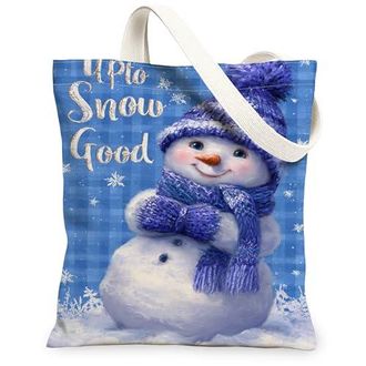 Generic Sacs fourre-tout en toile motif bonhomme de neige, adorables sacs d&eacute;picerie r&eacute;utilisables, l&eacute;gers et lavables pour voyage, plage, bleu, 13x15 Inch