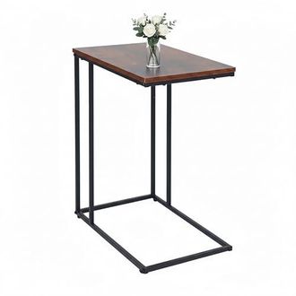 Relaxdays Table dappoint Relaxdays, H x L x P : 64 x 50 x 35 cm, MDF, m&eacute;tal, Forme en C, Table Basse, Noir/Marron