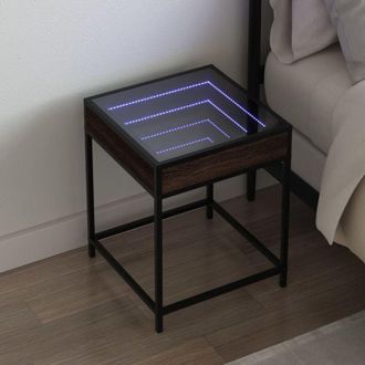 vidaXL Table de chevet avec led infini ch&ecirc;ne marron 40x40x51 cm Vidaxl