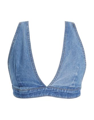 8 by YOOX ORGANIC COTTON DENIM TRIANGLE CROP TOP