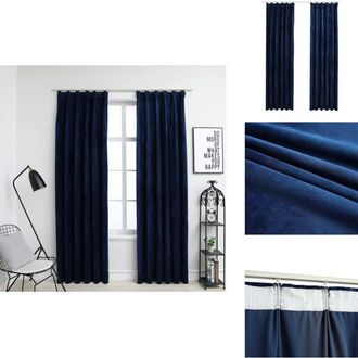 vidaXL Verdunkelungsvorh&auml;nge Haken 2 Stk. Samt Dunkelblau 140x225cm - Dunkelblaue Vorh&auml;nge - Samtvorg&auml;nge - Wohnraumdekoration - Verdunklungsvorh&auml;nge