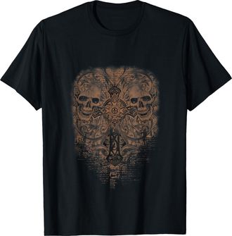 Trendy Apparel Bleach Laughing Floating Skulls Center Cross T-Shirt