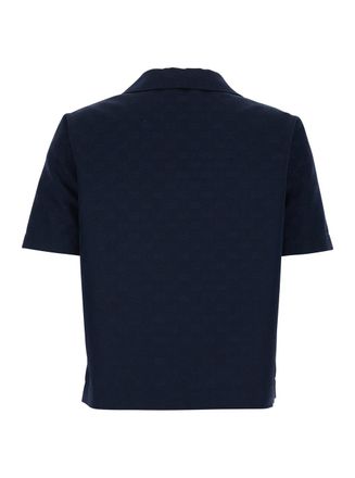 Gucci Womens Blouse With Wide Collar, Blue Cotton-Blend Polyester Blouses Shirt