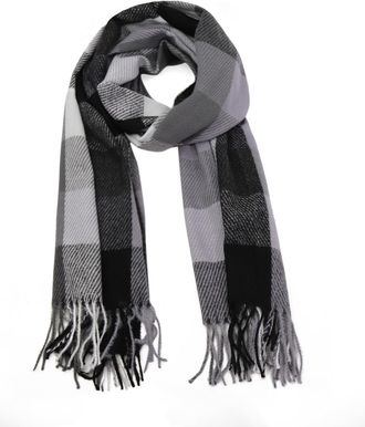 Glamexx24 Damen Winter Kariert Schal, Strickset Schal &uuml;bergro&szlig;er Quadratisch Deckenschal Halstuch Streifen Muster Fransen Ponch, Schwarz-Grau