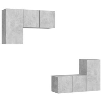 vidaXL Vidaxl Set Di Mobili Porta Tv 4 Pz Grigio Cemento In Legno Multistrato
