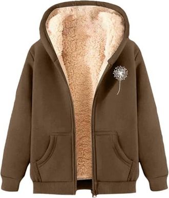 Generic 2026 Vestes dhiver B en velours &eacute;pais chaud de couleur unie cardigan Sherbet Sweat &agrave; capuche zipp&eacute; pour femme, marron, 3XL