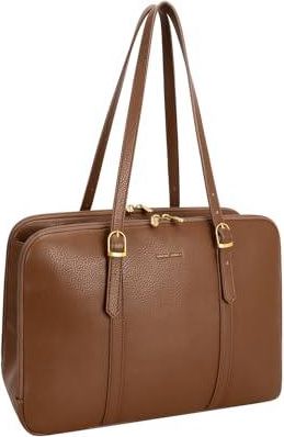 David Jones Sac cabas femme similicuir 3 compartiments Format A4 | Porté épaule Paris (Brown)