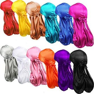 Satinior 12 Pi&egrave;ces Durag Soyeux Turban &agrave; Longue Queue Bandeau Bonnet pour Hommes Femmes Courir Fitness Cyclisme Randonn&eacute;e Camping, Plusieurs Couleurs
