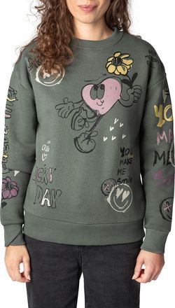 Sublevel Damen Pullover langarm Sweatshirt Alloverprint dark-green XS