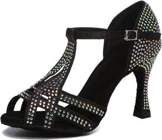 Miyoopark Chaussures de danse latine pour femme avec bride en strass - Sandales formelles de mariage, L547 Noir Talon 9 cm, 42.5 EU