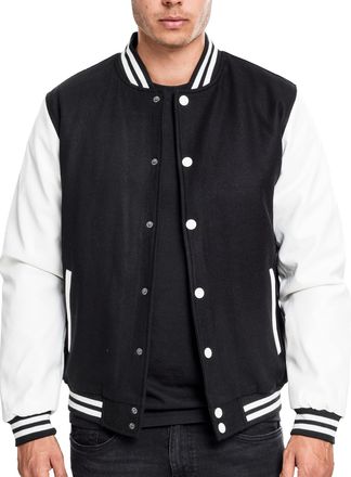 Urban Classics Herren Jacke Oldschool College Jacket, stylische M&auml;nner Collegejacke mit Kunstleder&auml;rmeln, Blk/wht, 5XL