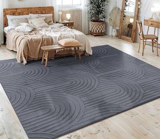 Paco Home Tapis Salon Chambre Adulte Poils Ras Motif Scandinave Motif Boho Motif Geometrique, Dimension:200x280 cm, Couleur:Anthracite 4