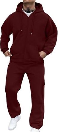 Generic Ensemble de survêtement 2 pièces à col rond pour homme avec cordon de serrage - Sweat à capuche zippé avec poches - Pantalon de voyage athlétique - Co