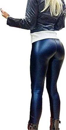 Minetom Femmes Sexy Taille Haute Moulante Élastique Leggings Cuir PU Crayon Slim Collants Sport Danse Basique Pantalon Skinny Pants Y1 Bleu M