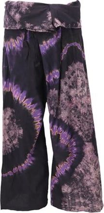 Guru Shop Pantalon de pêche thaï Batik en coton - Pantalon portefeuille - Pantalon de yoga - Pour homme/femme - Multicolore - Taille unique, noir/lilas, taille 