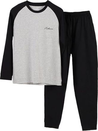 Generic NAFING Pyjama Homme Hiver, Pyjama Homme Coton Chaud Ensembles De Pyjamas Col Rond V&ecirc;tements De Nuit Homme Manches Longues Pijamas Homme Hiver Couleur 