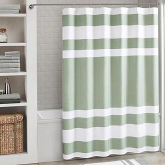 Madison Park Duschvorhang, Waffelgewebe, f&uuml;r Badezimmer, 3M-Scotchgard-Feuchtigkeitsmanagement, Spa-Qualit&auml;t, modern, extra-lang, 183 x 213,4 cm, salbeigr&uuml;n