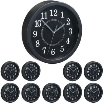 Relaxdays Relaxdays - Horloge murale ronde, lot de 10, 20 cm, Petite pendule &agrave; accrocher au mur, design classique, piles, noir