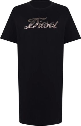 Diesel Femme, Robes, Noir, Taille: 36 FR Egor Logo T-shirt Dress