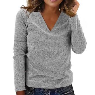 Generic Top femme paillet&eacute; grande taille haut &agrave; paillettes pour femmes au Royaume-Uni, t-shirt d&eacute;contract&eacute; col en V couleur unie pulls molletonn&eacute;s basiques &agrave; 