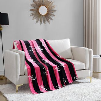 Juicy Couture Cabana Flauschige &Uuml;berwurfdecke aus Mikrofaser, gestreift, 127 x 178 cm, Hot Pink gestreift, luxuri&ouml;se Mikrofaser-Pl&uuml;schdecke f&uuml;r ultimativen Komfort 