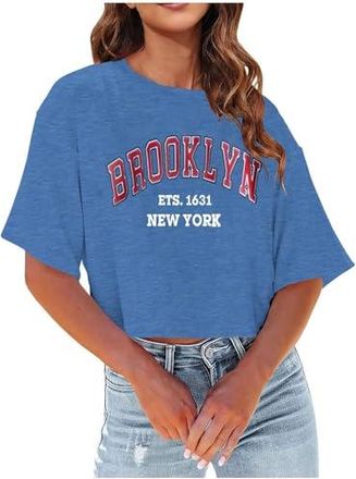 Generic Haut court tendance &agrave; col rond pour femme 2025 Gym D&eacute;contract&eacute; T-shirt d&eacute;t&eacute; &agrave; manches courtes Ample Mignon Plage Demi-chemises Sortir T-shirt T-shirt 