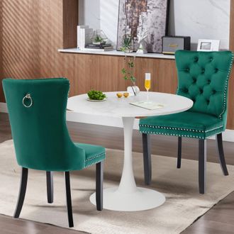 Generic 3-teiliges Esszimmerset - 31,5 Schwarzer Runder Tisch Und 2 Bouclé-Stühle(Green-white2,Set of 3)