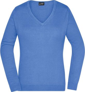 James & Nicholson Damen V-Pullover - Leichter Strickpullover in hochwertiger Ausf&uuml;hrung | Farbe: glacier-blue | Gr&ouml;sse: XL