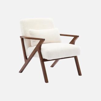Sweeek Fauteuil scandinave Bois dh&eacute;v&eacute;a teint&eacute; Noyer et Tissu Effet Fausse Fourrure