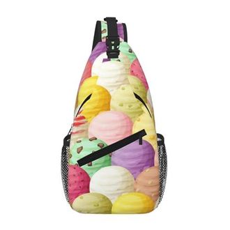 Generic Sacoche Tactique Impression de cr&egrave;me glac&eacute;e R&eacute;glable Sling Bag Multifonction Crossbody Bag pour Randonn&eacute;e Femme Voyage