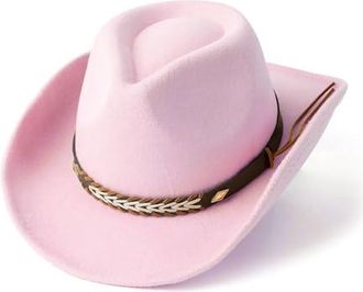 Generic Chapeau de cowboy occidental avec style ethnique en laine &agrave; bord moyen pour ext&eacute;rieur et d&eacute;contract&eacute;, rose, Taille unique