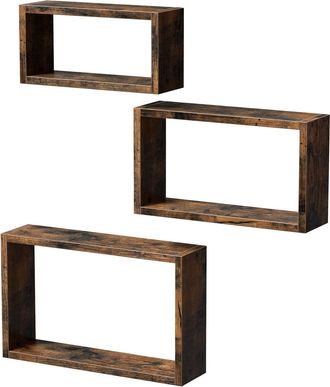 Vasagle Wandregale, 3er Set, Würfelregale, Länge 40/35/30 cm, fürs Wohnzimmer, Schlafzimmer, Arbeitszimmer, vintagebraun LWS094X01, Rustic Brown