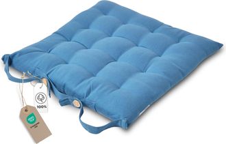 Homescapes Stuhlkissen 40x40 cm blau - Sitzkissen Outdoor/Indoor mit Baumwollbezug, Sitzpolster waschbar und Oeko-TEX-Zertifiziert f&uuml;r Esszimmer-, K&uuml;chen- & Gart