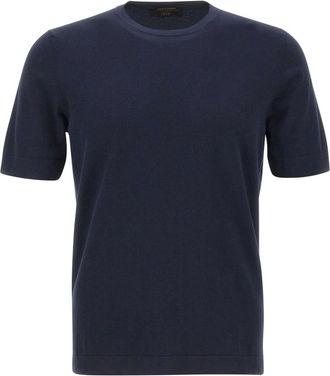 Gran Sasso Pull &agrave; col rond en coton - Homme - Pulls - Bleu - Taille: S