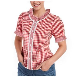 Generic Chemise &agrave; carreaux pour femme Oktoberfest 2025 - Chemisier rouge et blanc &agrave; carreaux - Costume de f&ecirc;te &agrave; th&egrave;me folk - Carnaval - Boutons &agrave; carreaux, R