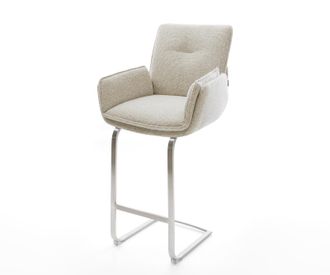 DELIFE Barstuhl Nela-Flex Webstoff Soft Beige Freischwinger Flach Edelstahl Silberfarben, Barst&uuml;hle