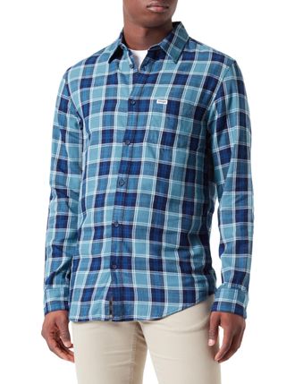Wrangler Mens LS 1 PKT Shirt, Hydro Indigo, S