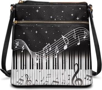 Coloranimal Sac &agrave; bandouli&egrave;re pour femme en cuir synth&eacute;tique l&eacute;ger avec sangle r&eacute;glable, Cl&eacute; de piano Note de musique