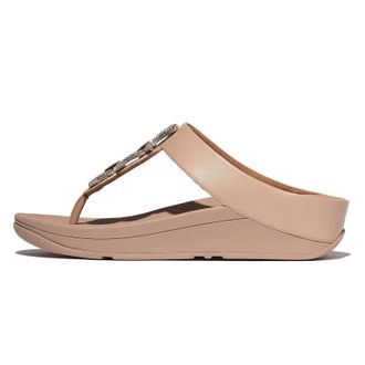 FitFlop Fino Damen-Sandalen mit Kristallketten, Leder, Zehentrenner, Beige (Classic Beige), 41 EU