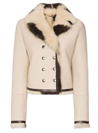Chlo&eacute; Cream Reversible Cropped Shearling Jacket Size XS
