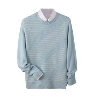 Generic Pull en laine solide à col rond pour homme - Pull daffaires décontracté et chaud, bleu ciel, L