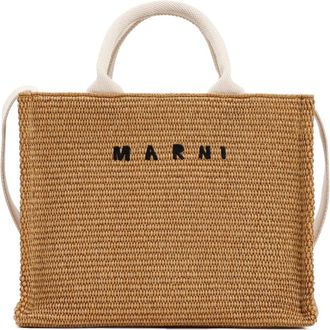 Marni Femme, Sacs, Beige, Taille: ONE Size Raffia East-West Tote Bag