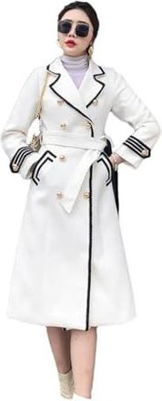 Generic Manteau dhiver pour femme avec ceinture mi-longue et double boutonnage en laine, blanc, XL