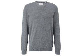s.Oliver V-Ausschnitt-Pullover Casual (1-tlg) mit V-Ausschnitt und Logo-Stickerei, Feinstrick